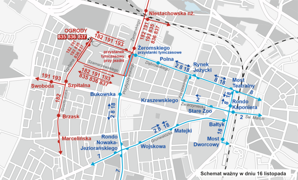 Zmiany w komunikacji od 16 listopada w rejonie Ogrodów | Zarząd Transportu Miejskiego w Poznaniu